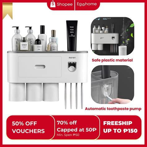 Toothbrush Organizer With Cover Automatic Toothpaste Release Toothpaste