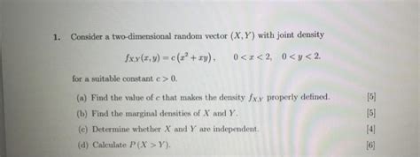 Solved 1 Consider A Two Dimensional Random Vector Xy