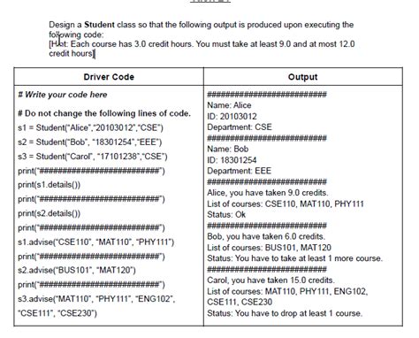 Solved Design A Student Class So That The Following Output Chegg