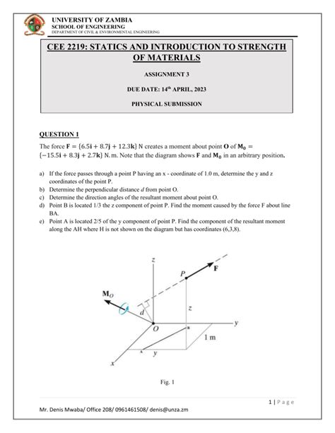 Statics Assignment Force Moment And Coordinates