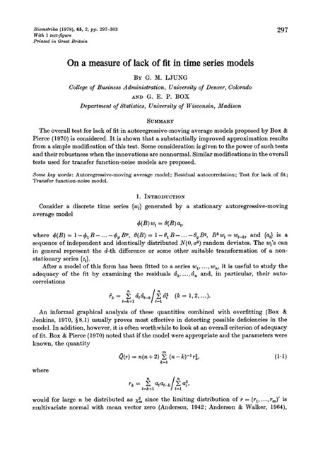 Pdf On A Measure Of Lack Of Fit In Time Series Models