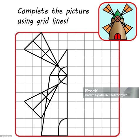 아이들을위한 교육 게임 간단한 운동 풍차 그리드를 사용하여 그리기 대칭 도면 벡터 그림입니다 0명에 대한 스톡 벡터 아트 및 기타 이미지 Istock