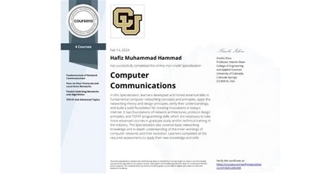 Hafiz Muhammad Hammad On Linkedin Completion Certificate For Computer Communications