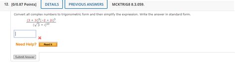 Solved 12 [0 0 87 Points] Details Previous Answers Mcktrig8