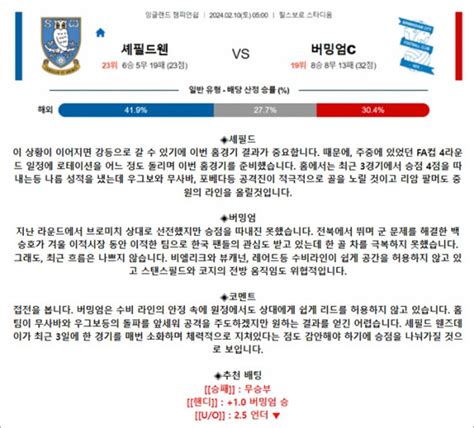 2월 10일 잉글랜드 챔피언쉽 셰필드웬 버밍엄c 축구자료 라이브스코어 라이브맨 실시간 라이브스코어 토토사이트 추천 꽁머니 먹튀검증 커뮤니티 안전놀이터 추천 배당