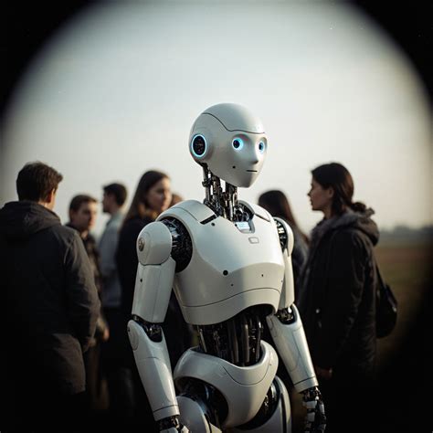 A Friendly Humanoid Robot Standing Next To A Small Group Of People