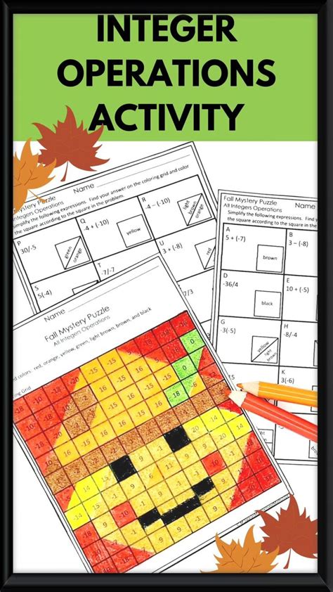 Integer Operations Activity Integer Operations Activities Math