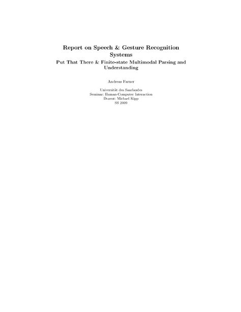 report on speech and gesture recognition systems put that there and finite