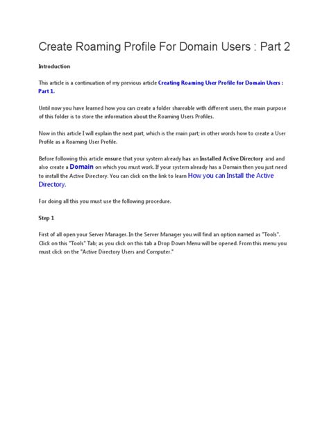 create roaming profile for domain users part 2 pdf active directory