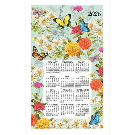 Butterfly Garden 2026 Calendar Towel