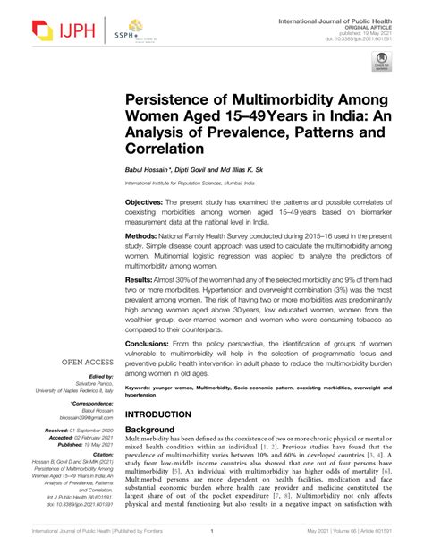 Pdf Persistence Of Multimorbidity Among Women Aged 15 49years In