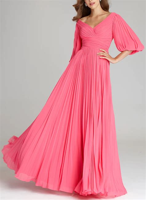 Pleated Long Sleeves A Line Evening Dresses Missacc