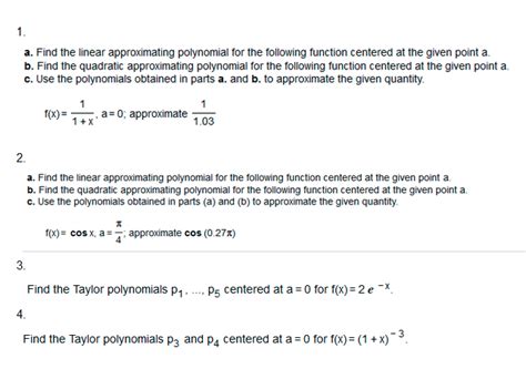 solved 1 a find the linear approximating polynomial for