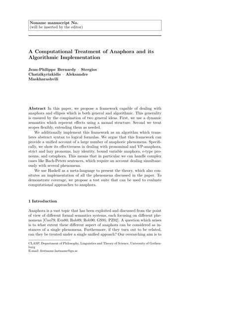 Pdf A Computational Treatment Of Anaphora And Its Algorithmic