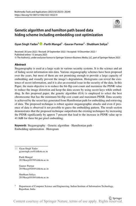 Genetic Algorithm And Hamilton Path Based Data Hiding Scheme Including