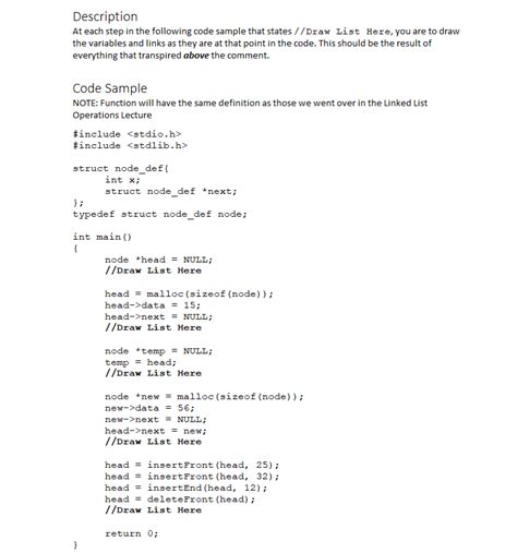 Solved Description At Each Step In The Following Code Sample Chegg