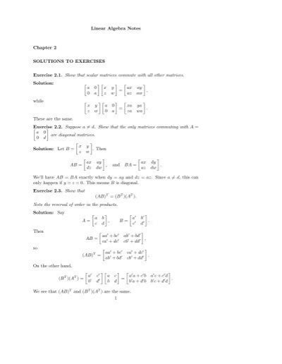 Linear Algebra Notes Chapter 2 SOLUTIONS TO EXERCISES Linear Algebra Notes Chapter 2 SOLUTIONS TO EXERCISES