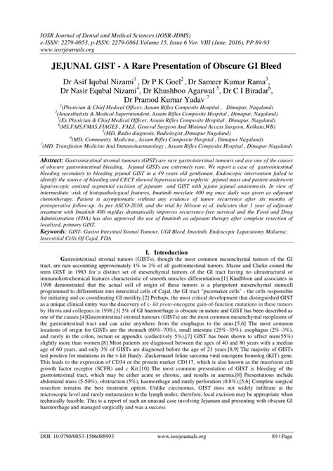 Pdf Jejunal Gist A Rare Presentation Of Obscure Gi Bleed