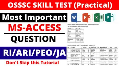 ms access question osssc computer skill test for peo exam 2023 odisha