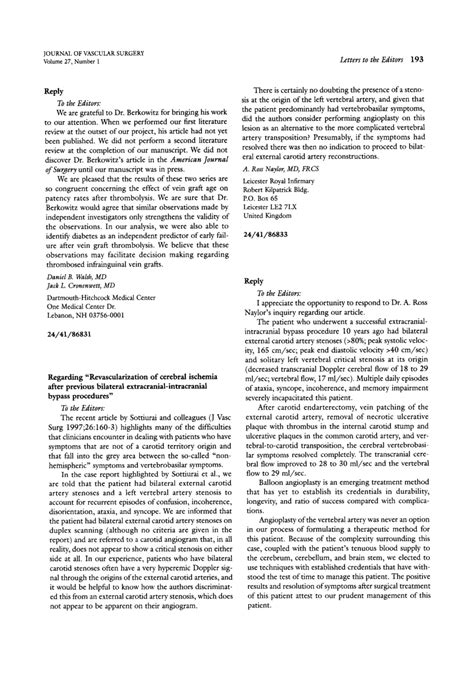 Pdf Regarding Revascularization Of Cerebral Ischemia After Previous Bilateral Extracranial