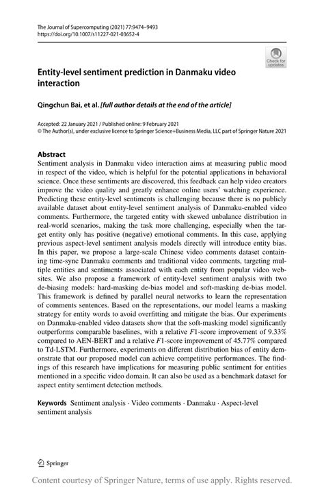 Entity Level Sentiment Prediction In Danmaku Video Interaction Request Pdf
