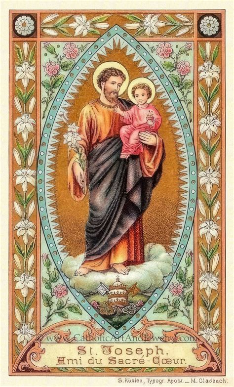 St Joseph Love Of The Sacred Heart Based On A Vintage Holy Card