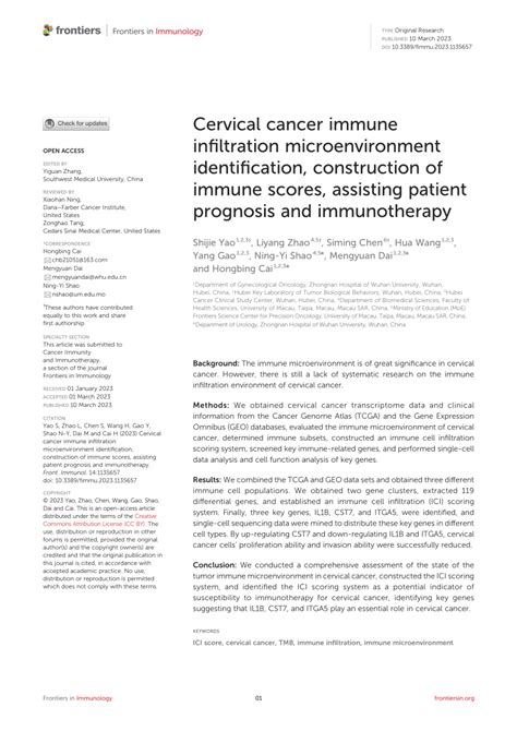 Pdf Cervical Cancer Immune Infiltration Microenvironment Identification Construction Of