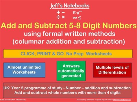 Add Subtract 5 8 Digit Numbers Formal Method Teaching Resources