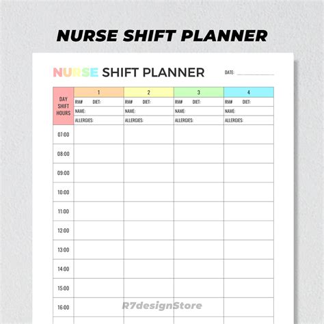 Buy Nurse Shift Planner Printable Nursing Hourly Tracker Day And Night