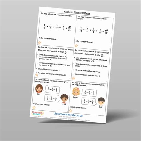 Year 5 Add 3 Or More Fractions Reasoning And Problem Solving Resource Classroom Secrets