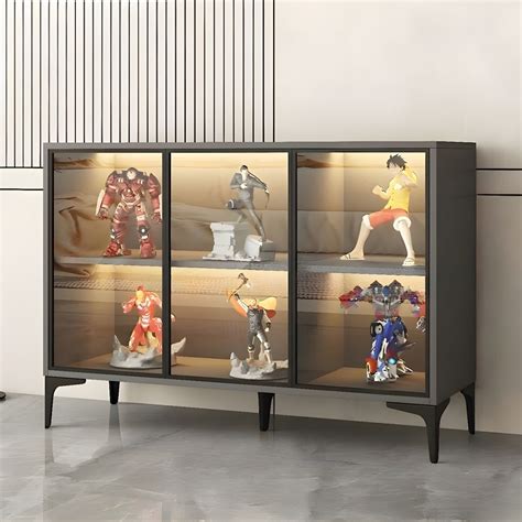 Contemporary Wooden Black Curio Cabinet With Tempered Glass Doors