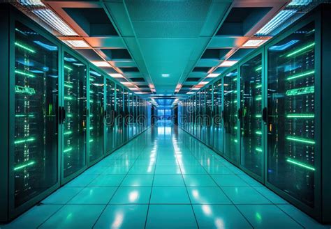 data center the room is filled with rows of servers modern technology 2 stock illustration
