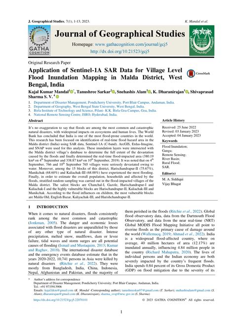 PDF Application Of Sentinel A SAR Data For Village Level Flood Inundation Mapping In Malda