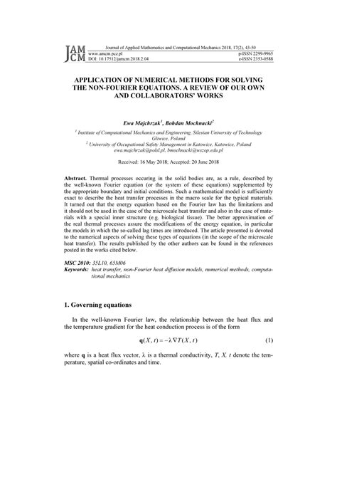 Pdf Application Of Numerical Methods For Solving The Non Fourier