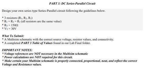Solved PART DC Series Parallel Circuit Design Your Own Chegg