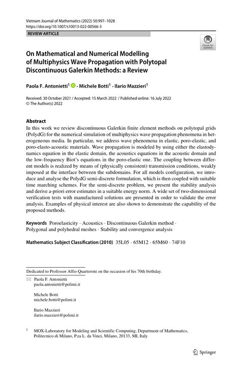 Pdf On Mathematical And Numerical Modelling Of Multiphysics Wave Propagation With Polytopal