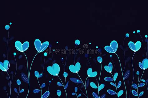 Abstract Glowing Blue Floral Pattern On Dark Background Stock Image
