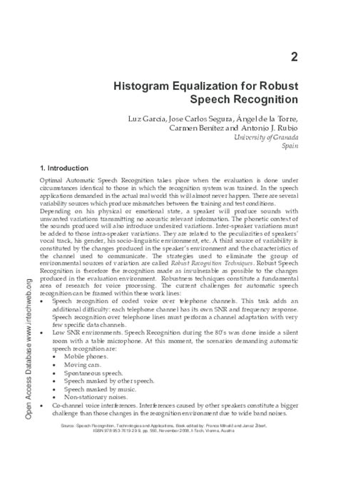Pdf Histogram Equalization Of Speech Representation For Robust Speech Recognition
