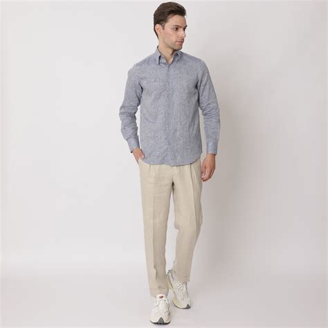 بنطلون كتان طبيعي فاخر بلون بيج، بقصّة مُخصّصة، صُنع في الإمارات العرب