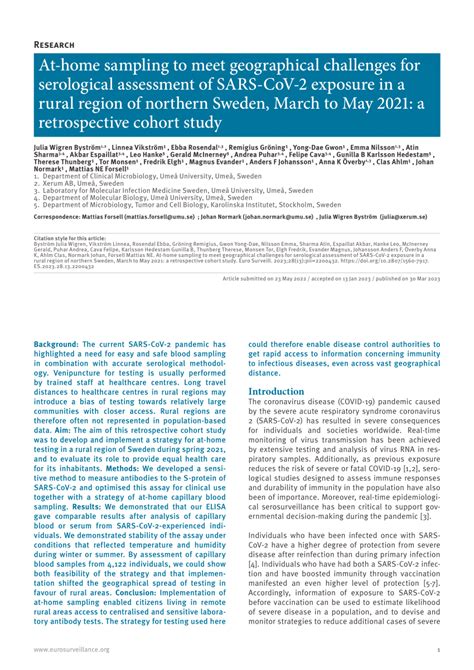 Pdf At Home Sampling To Meet Geographical Challenges For Serological Assessment Of Sars Cov 2