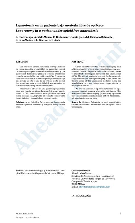 Pdf Laparotomy In A Patient Under Opioid Free Anesthesia