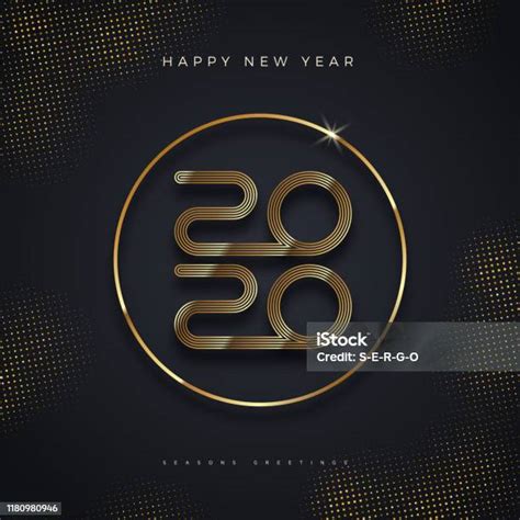 2020 년 새해 로고 하프 톤 배경에 올해의 황금 번호와 인사말 디자인 인사말 카드 초대장 캘린더 등을 디자인합니다 0명에 대한 스톡 벡터 아트 및 기타 이미지 Istock