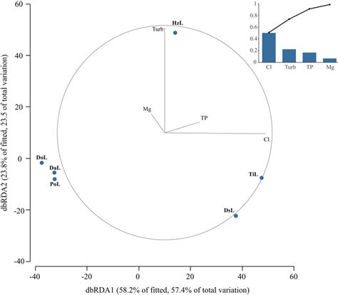 dbrda analysis plot showing the relationship between population