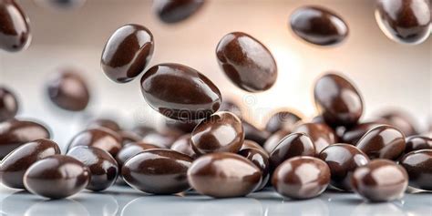 Horizontal Pictures Of Dried Cocoa Beans Floating In Light Background Side View Ai Generated