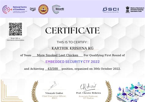 Karthik Krishna K G On Linkedin Ctf Cybersecurity Embeddedsecurity Iitmadras Nationalcoe