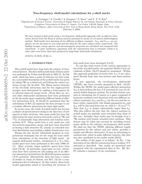 Pdf Two Frequency Shell Model Calculations For P Shell Nuclei