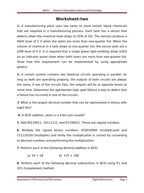 worksheet2 pdf logic gate binary coded decimal