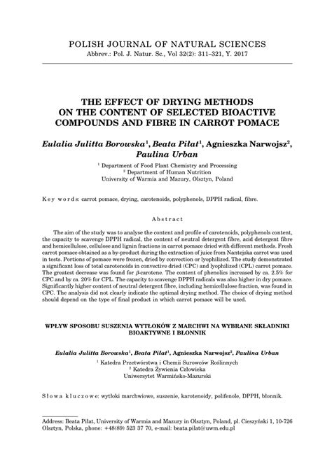 Pdf The Effect Of Drying Methods On The Content Of Selected Bioactive