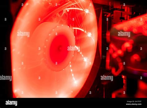 Detail Of Gaming Pc Fan Illuminated With Led Red Light Stock Photo Alamy