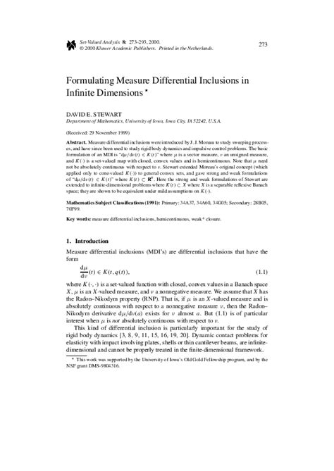 pdf formulating measure differential inclusions in infinite dimensions